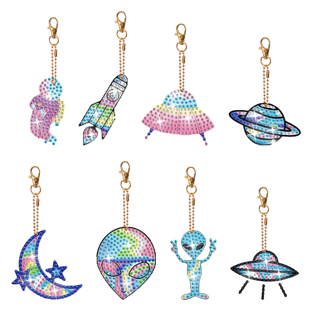8Pcs Double Sided Animal Alien Diamond Art Keyring for Home Birthday P ...