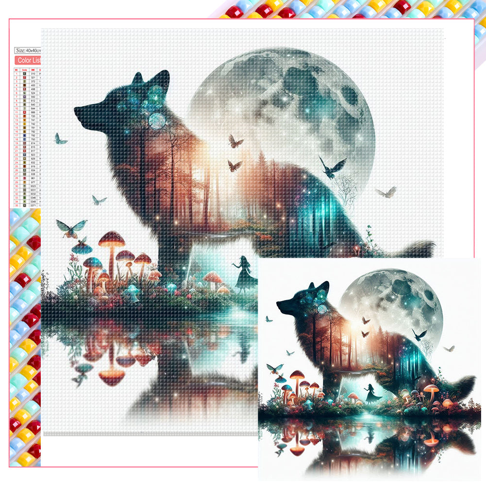 Diamond Painting - Full Square - Wolf silhouette in the forest (40*40C ...