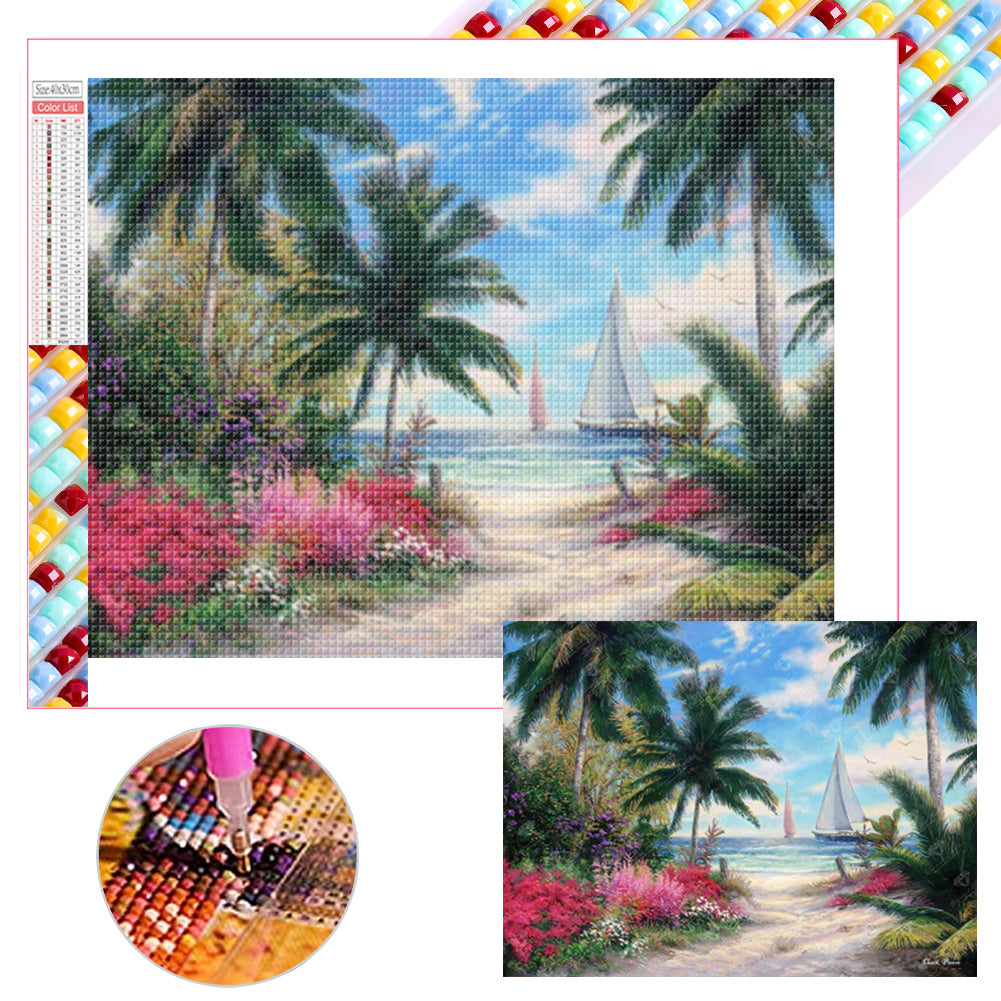 Diamond Painting - Full Square - Coconut Tree At The Beach (40*30CM ...